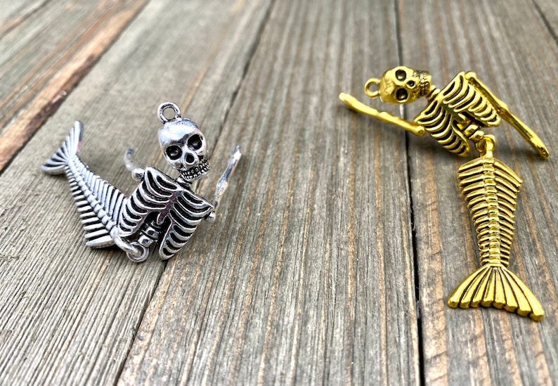 Mermaid Skeleton Charm Silver/golden Pendant Fish Tail Bone 3D Moveable ...