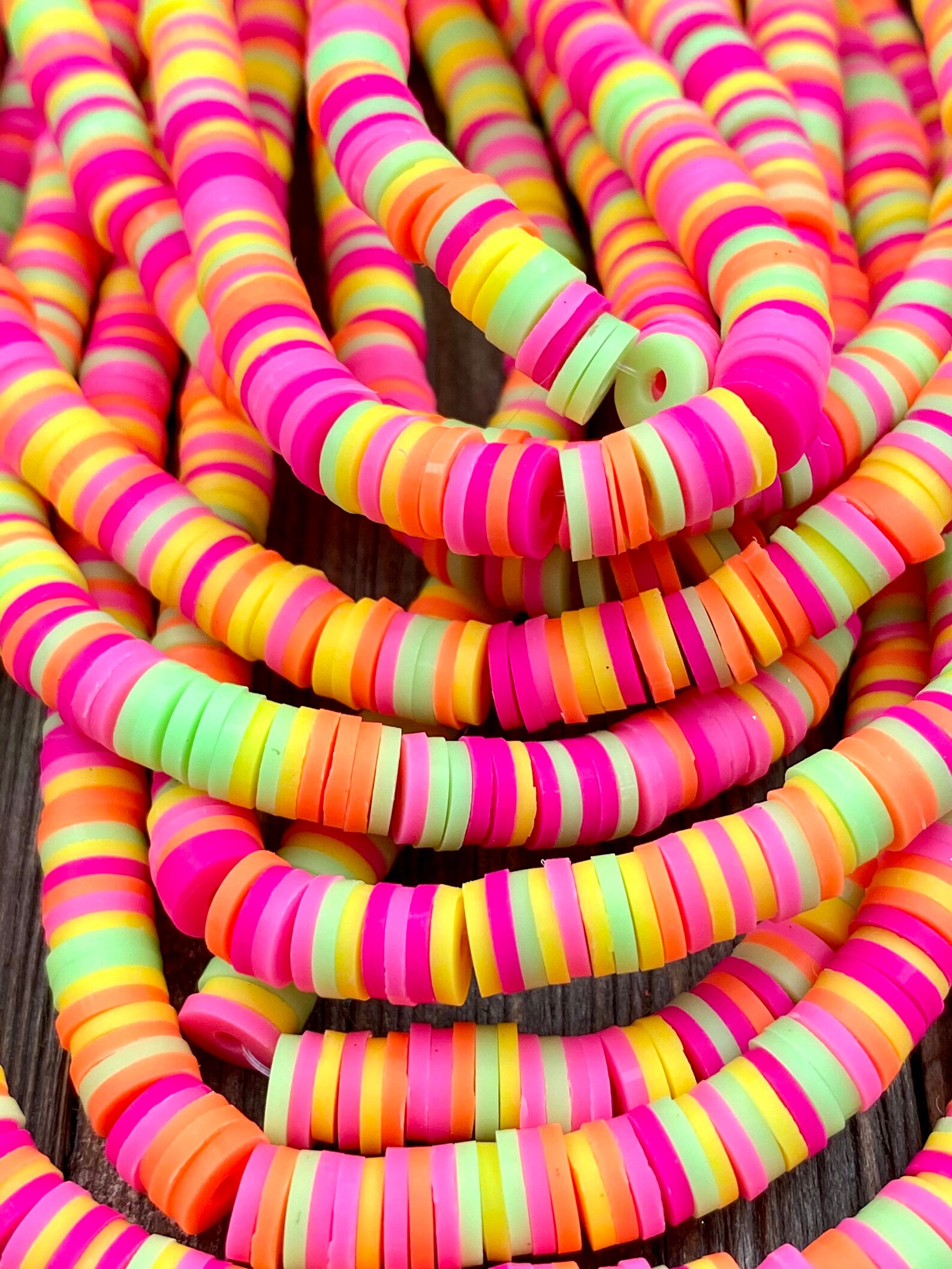4/6/8mm Vinyl Heishi Disc Beads Rainbow Polymer Clay Round Soft Spacers ...