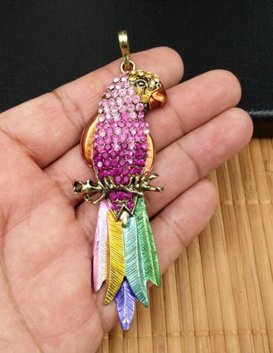 Parrot Pendant Enamel Rhinestones Bird Charm Elegant Tropical | Etsy