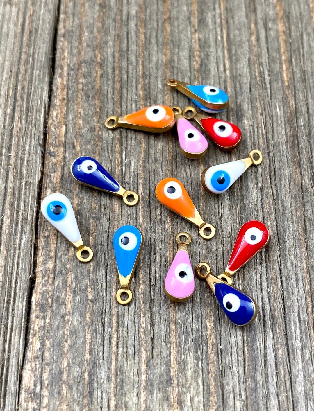 5 Evil Eye Tear Drop Enamel Charms Double Side Water Drop Pendants ...
