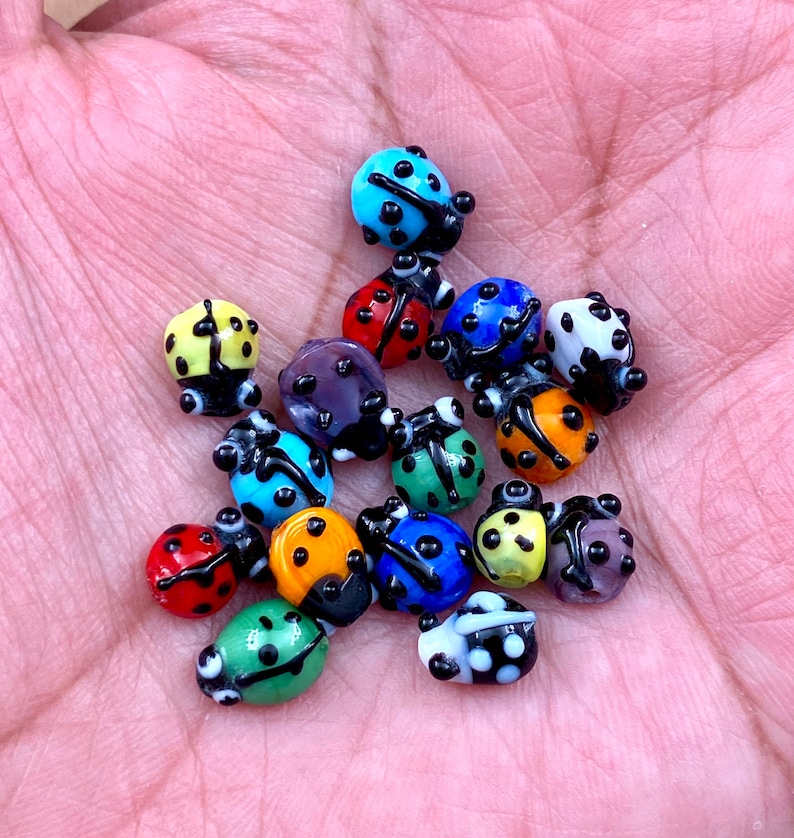 10 Ladybug Beads 9x7mm Multicolor Glass Lampwork Beetles Colored ...