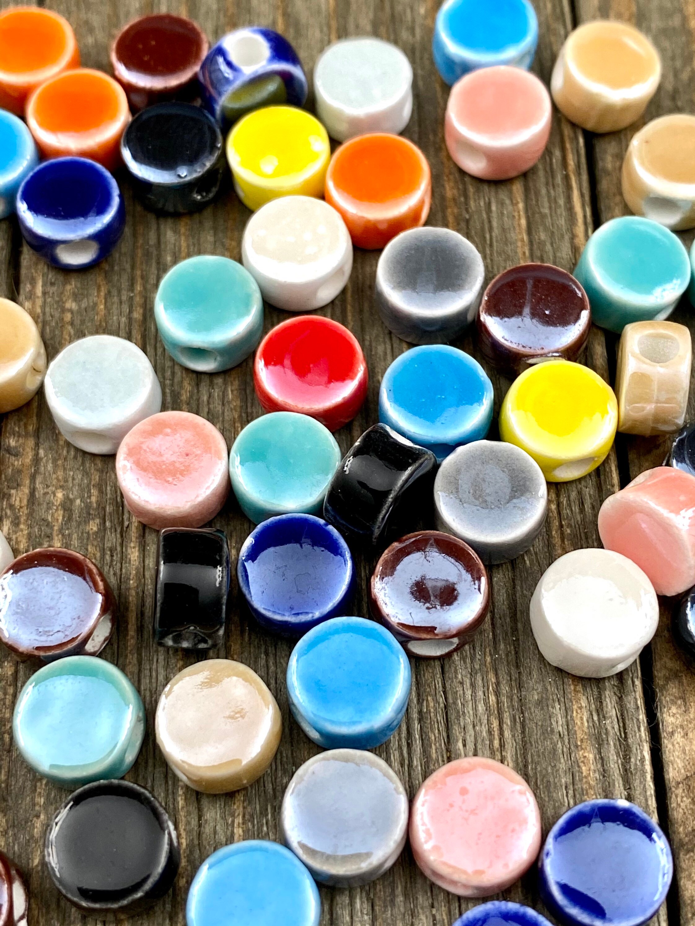 10 Ceramic Round 8mm Disc Beads Porcelain Metallic Multicolor | Etsy