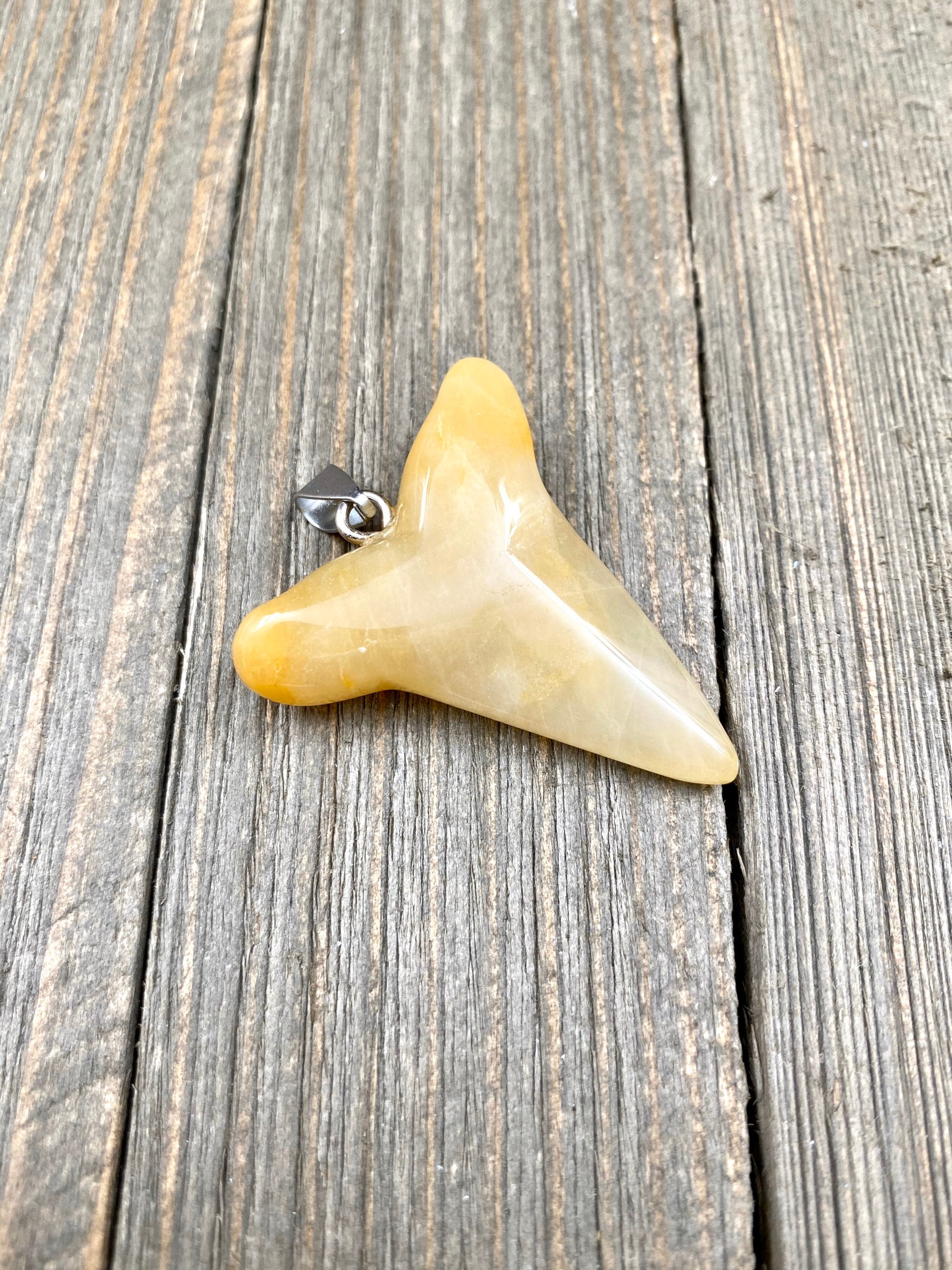 Shark Teeth Pendant Yellow Jade Fish Tooth Shape Stone Charm DIY ...