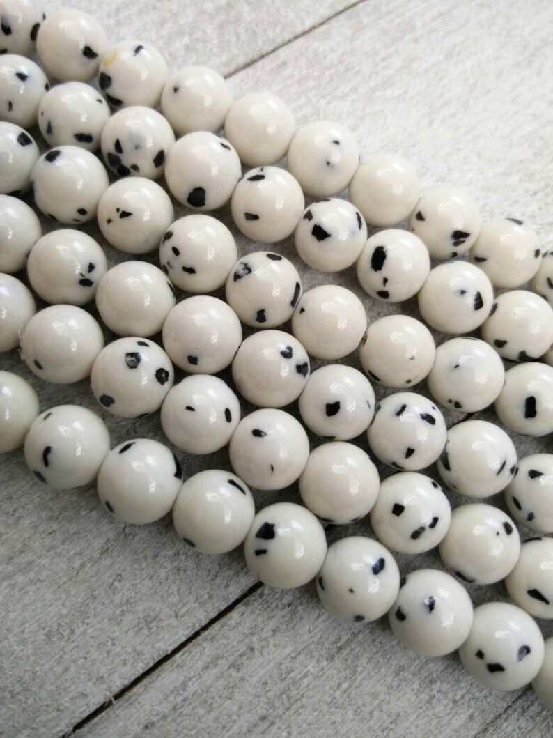 Dalmatian Beads 6mm 8mm 10mm 12mm Round White Mashan Candy - Etsy