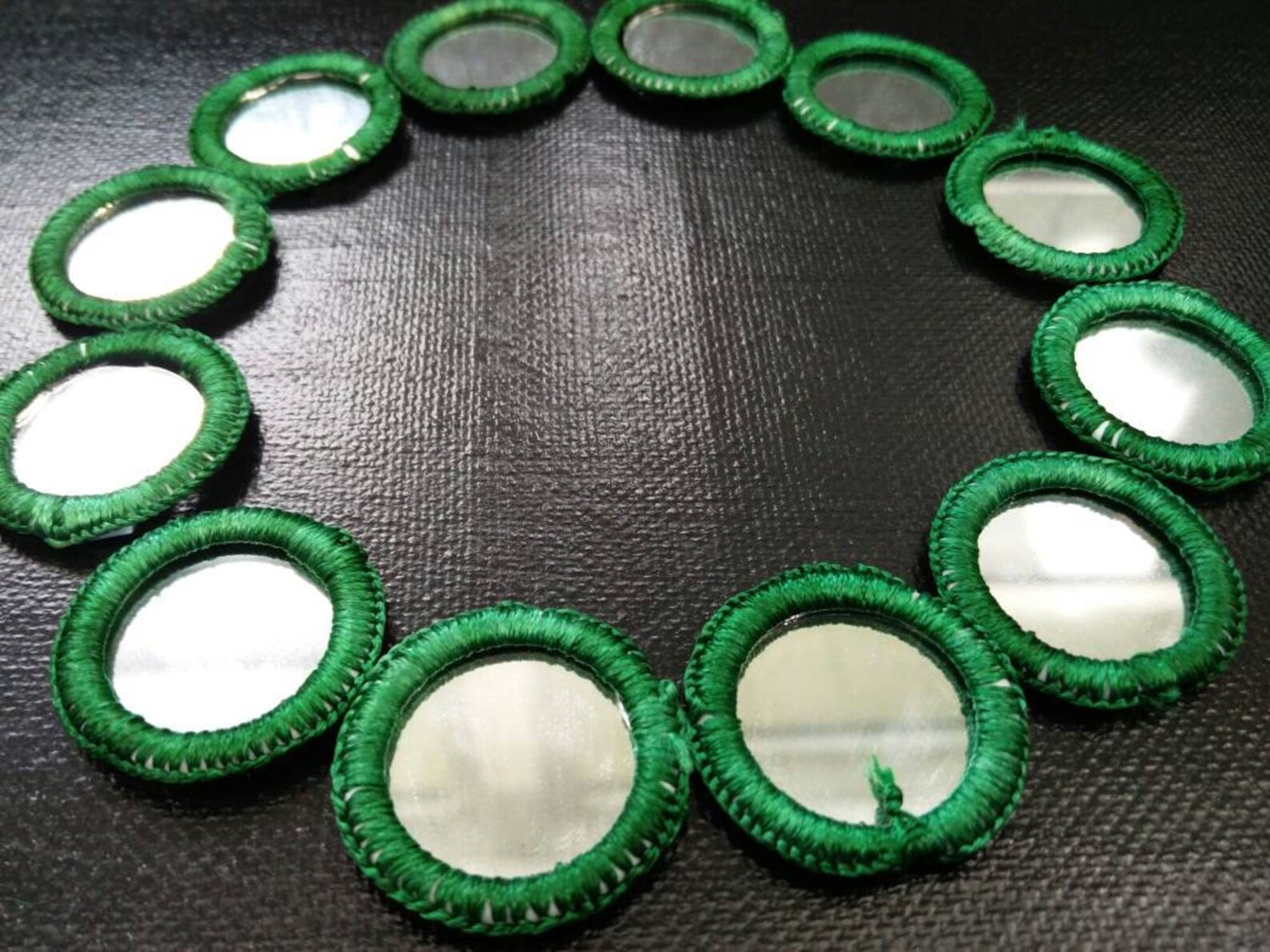 4 Round Mirror Patches Hand Made Green Thread Sew Ons Mirror - Etsy
