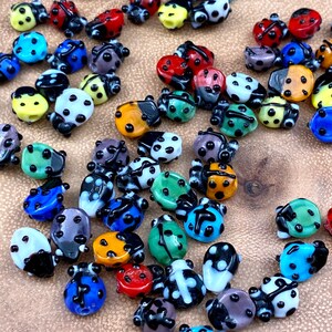 10 Ladybug Beads 9x7mm Multicolor Glass Lampwork Beetles Colored ...