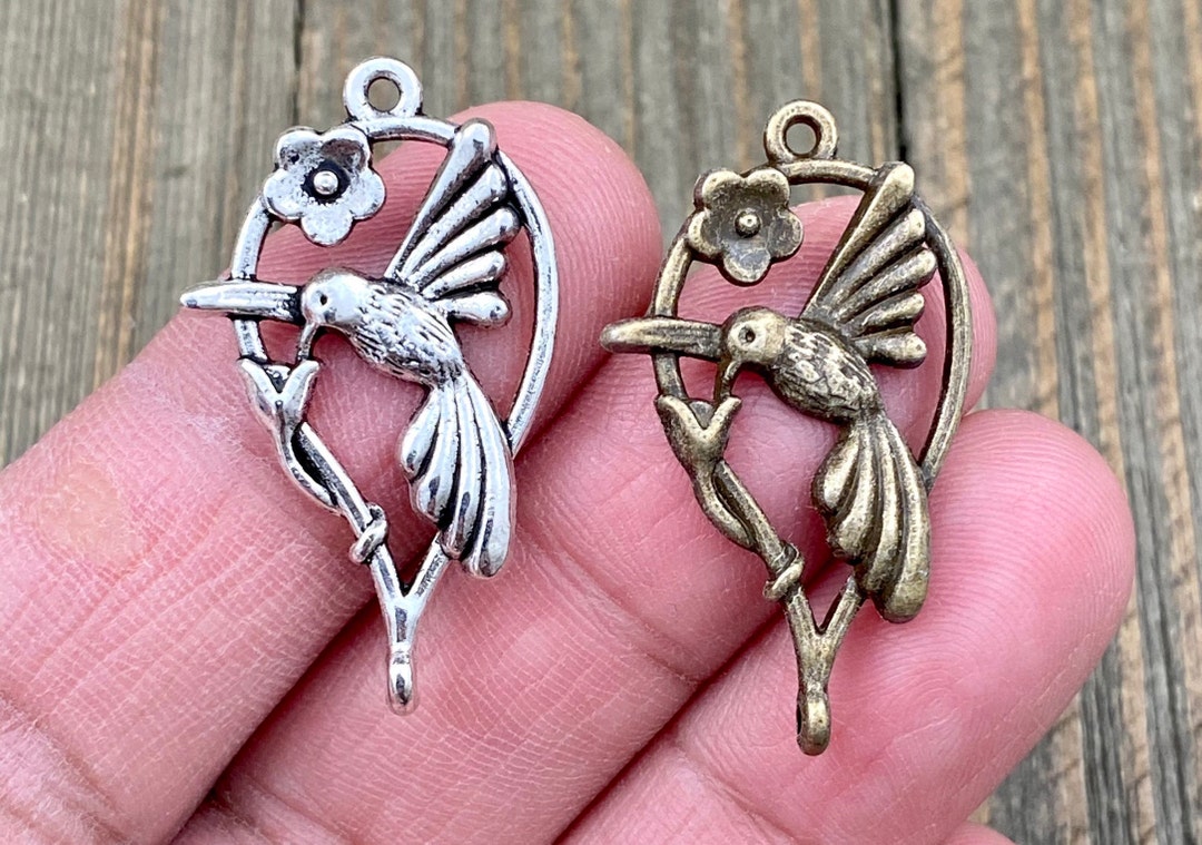 Bird Connector Pendant Bronze Vintage Style Hummingbird Flower Link ...