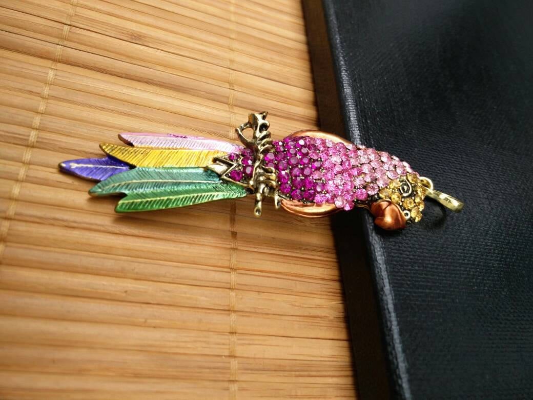 Parrot Pendant Enamel Rhinestones Bird Charm Elegant Tropical Jungle ...