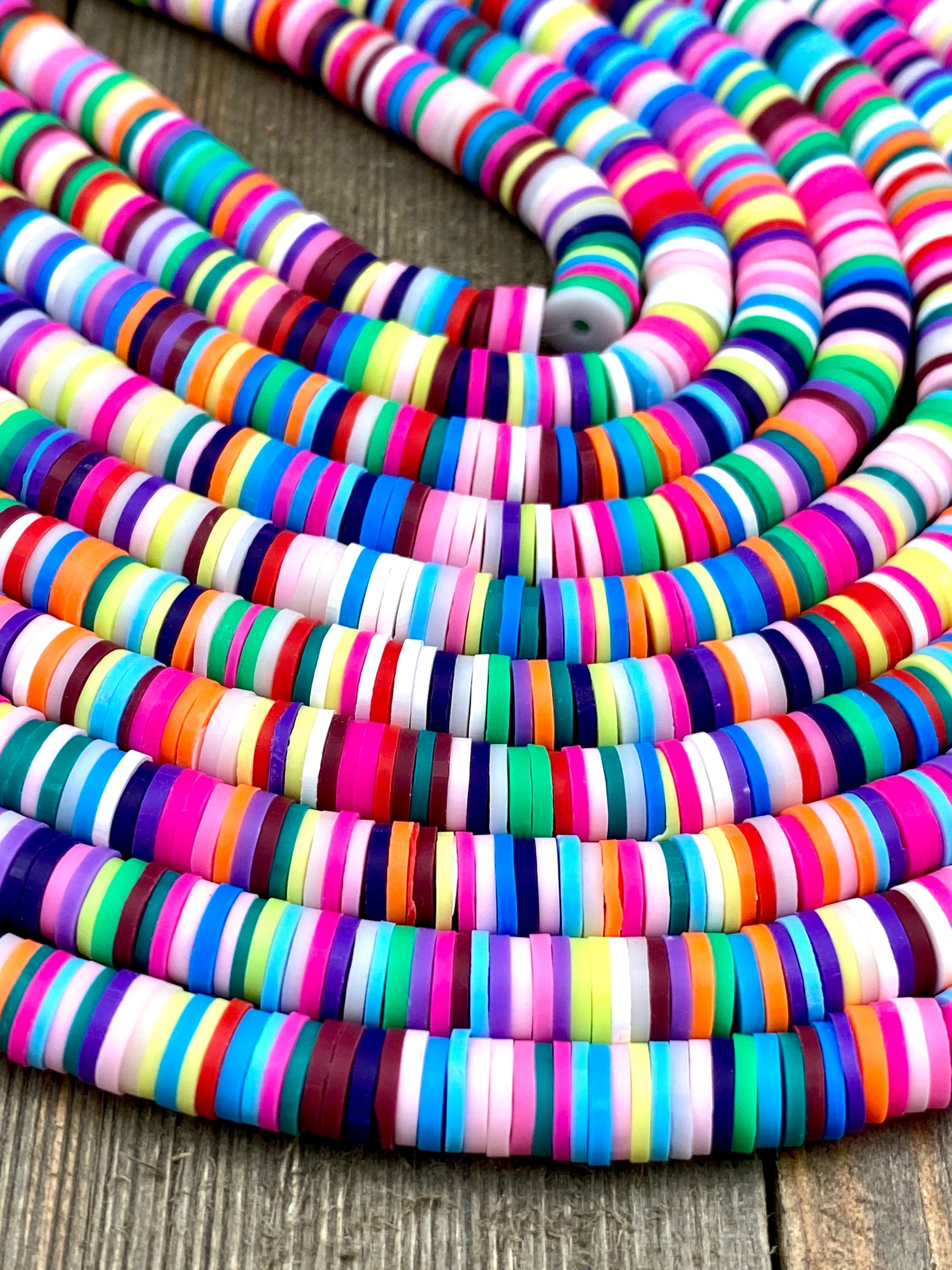 4/6/8mm Vinyl Heishi Disc Beads Rainbow Polymer Clay Round Soft Spacers ...