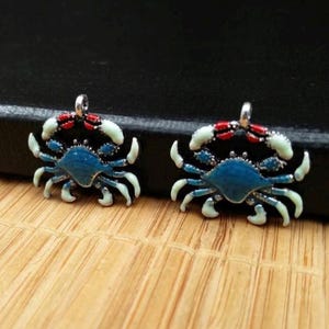 2 Blue Crab Charms Silver Blue Enamel Crab Pendants Crab Lover's ...