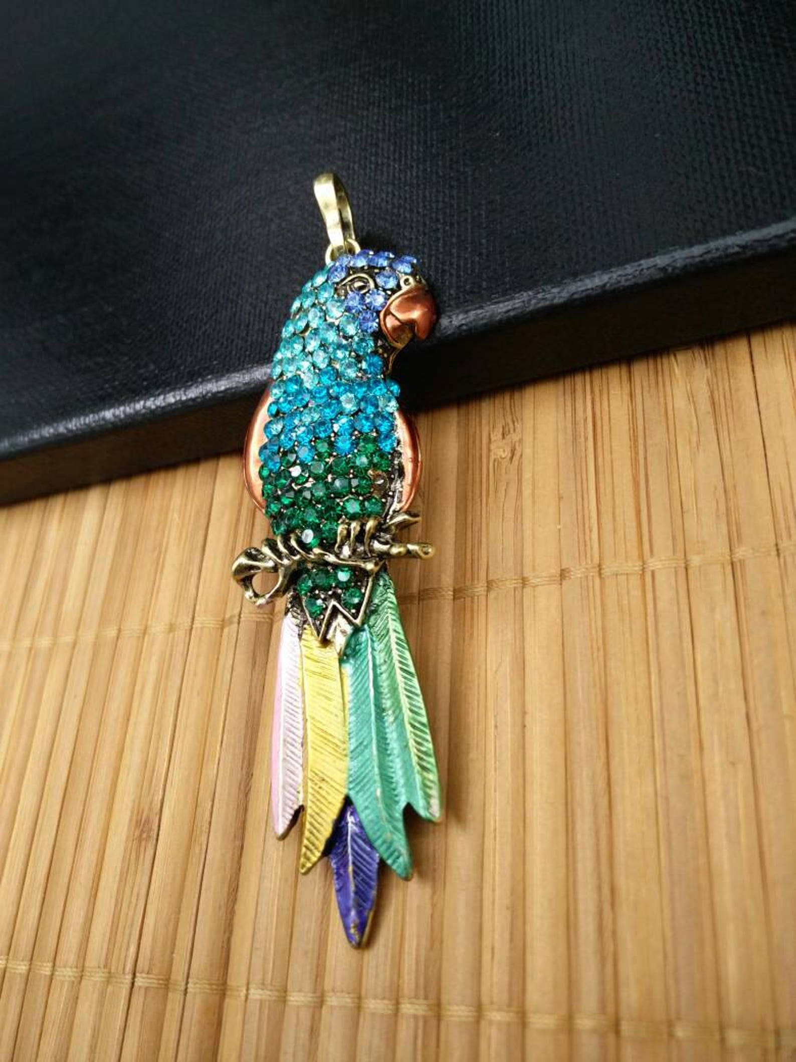 Parrot Pendant Enamel Rhinestones Bird Charm DIY Bohemian | Etsy