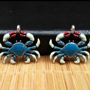 2 Blue Crab Charms Silver Blue Enamel Crab Pendants Crab Lover's ...
