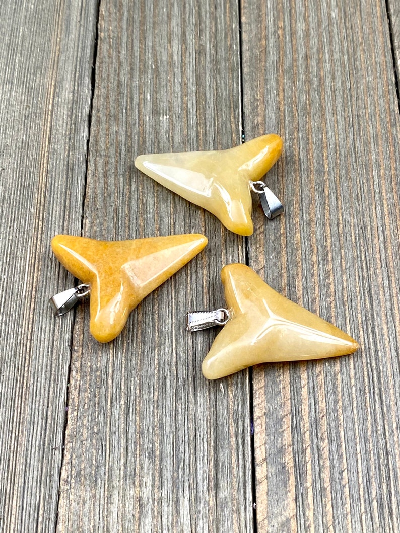Shark Teeth Pendant Yellow Jade Fish Tooth Shape Stone Charm DIY ...