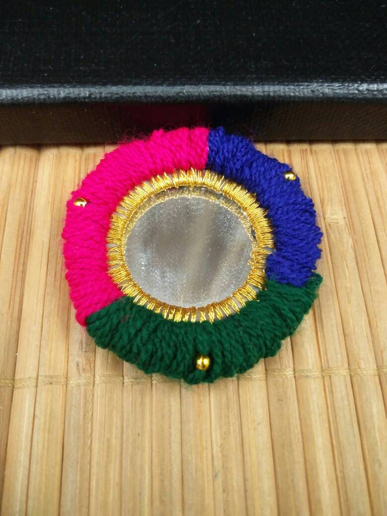 1 Round Mirror Patch Multicolor Thread Hand Made Sew Ons Mirror ...