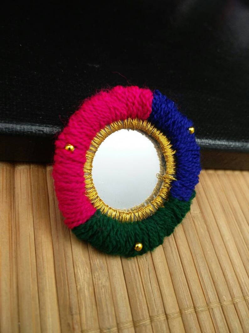 1 Round Mirror Patch Multicolor Thread Hand Made Sew Ons | Etsy