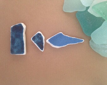 Sea Pottery Collection // Text and Dates Blue and White Tumbled Antique ...