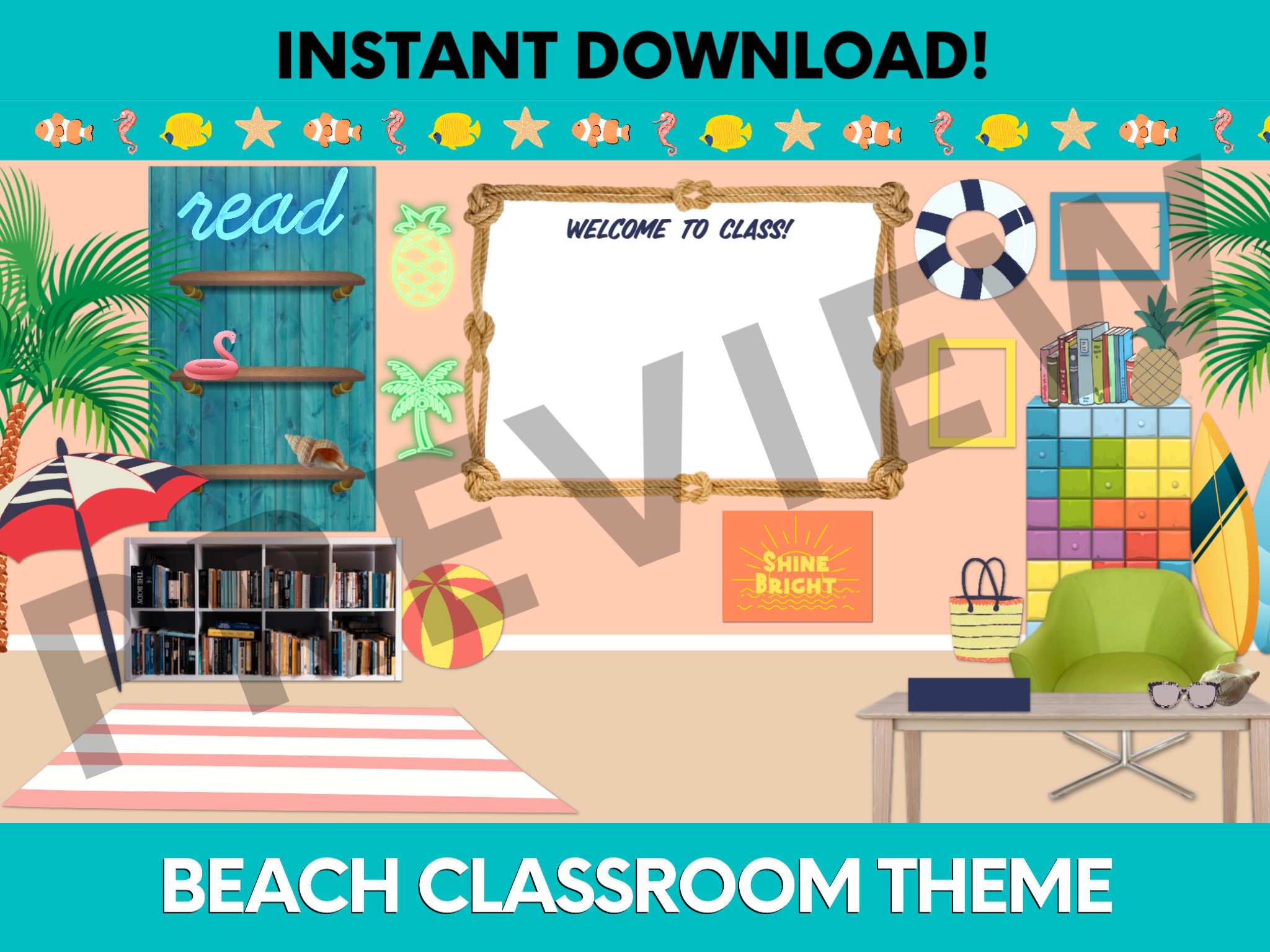 Beach Theme Classroom | Instant Digital Download | Add Your Avatar ...