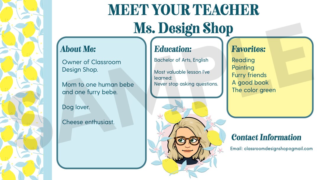 Meet the Teacher Lemons Citrus Theme Google Slides Instant Download - Etsy