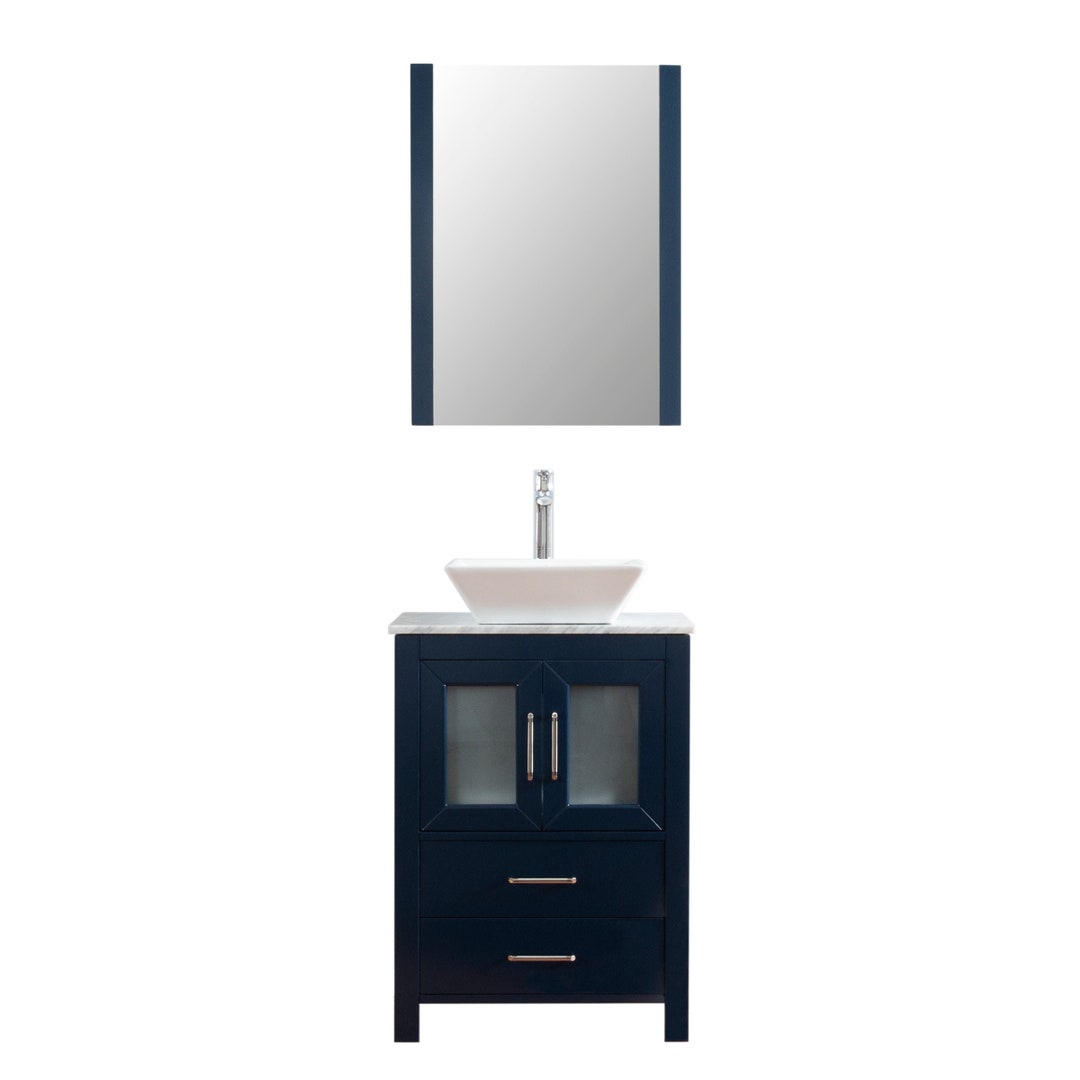 Newport 24 In. W X 18 In. D X 38 In. H Bath Vanity in Navy With Marble ...