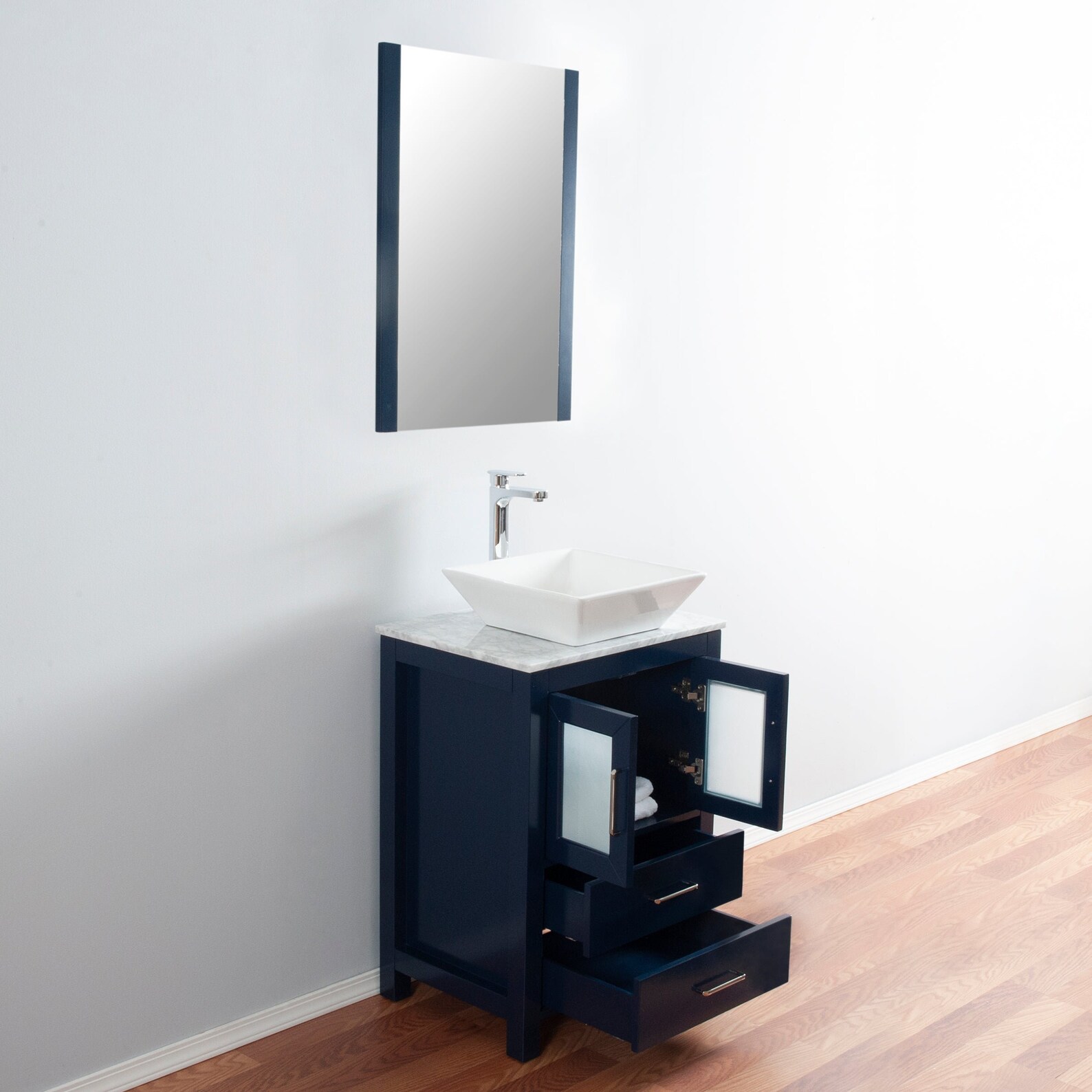 Newport 24 In. W X 18 In. D X 38 In. H Bath Vanity in Navy With Marble ...