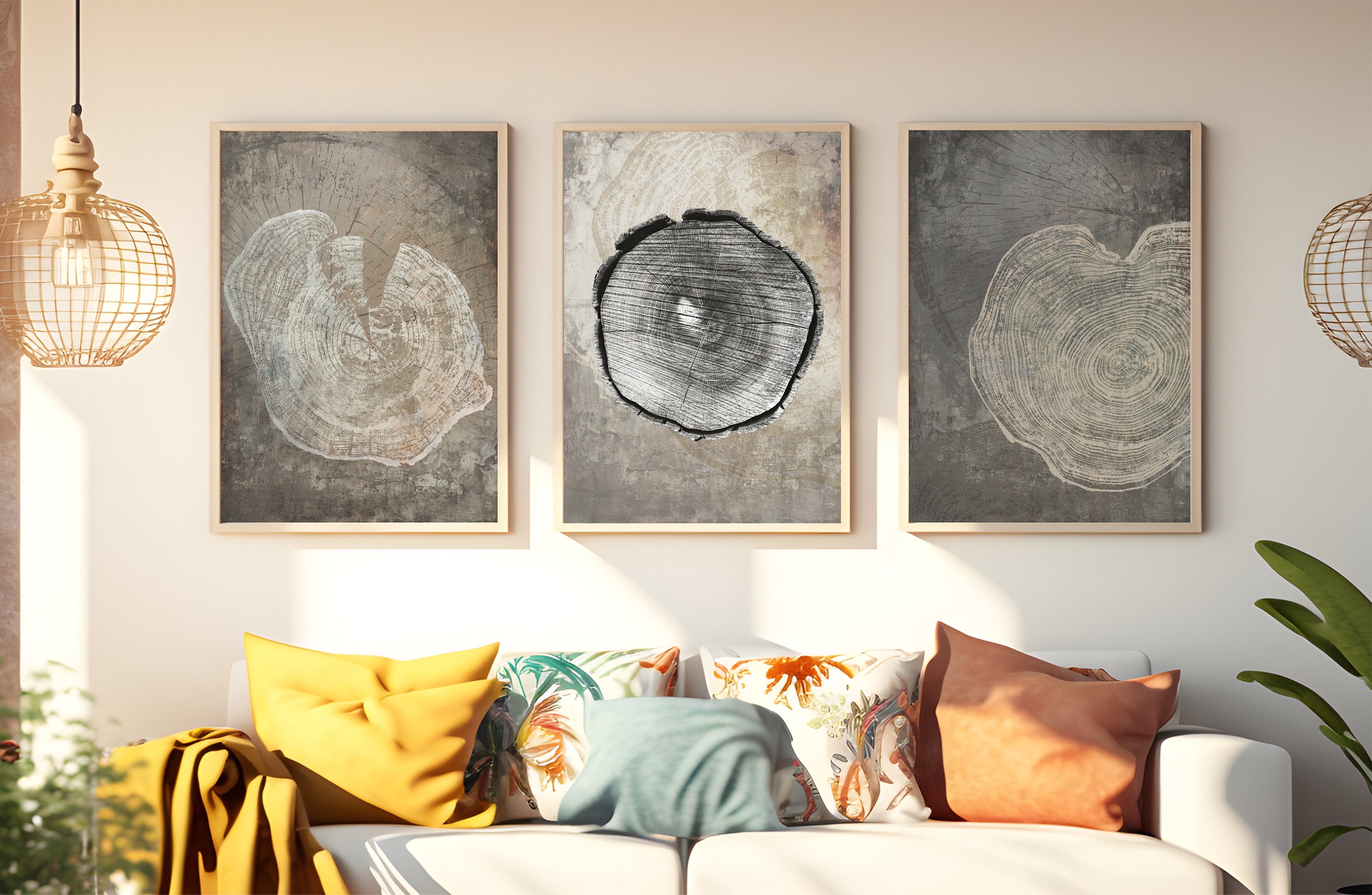 Tree Ring Wall Art Set of 3 Prints Wall Art Beige Gray Nordic Print ...