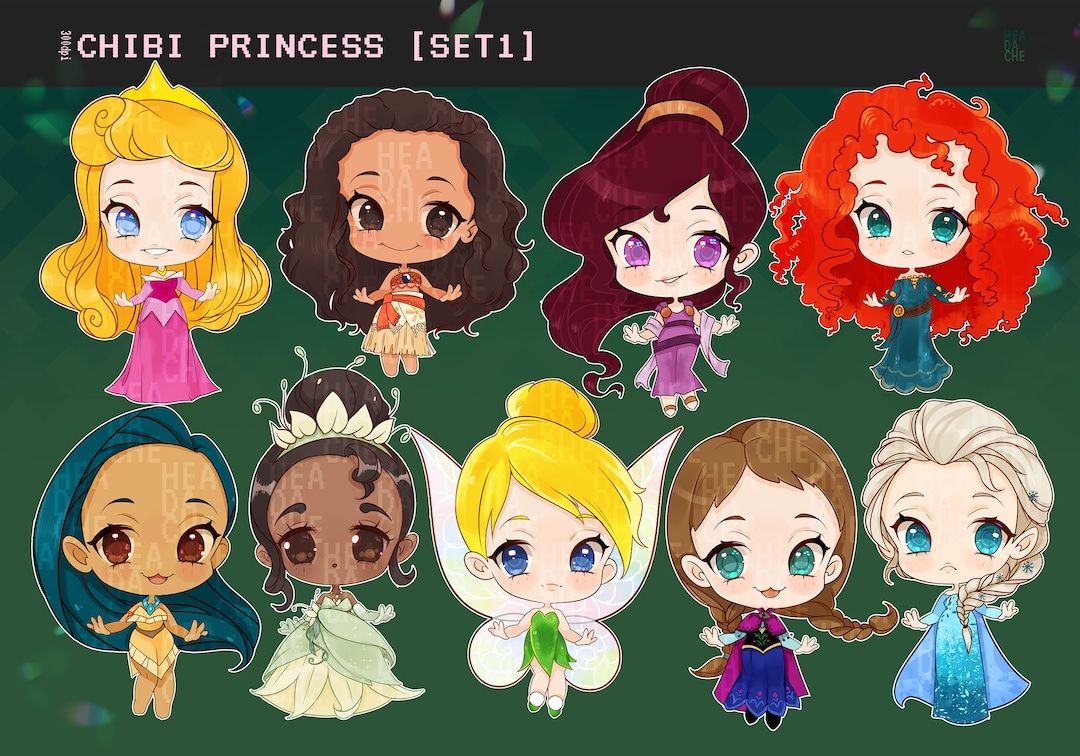 Сute 9 Images Anime Chibi Princess Digital Clipart, SET 1, Characters ...