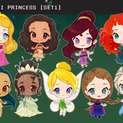 Сute 9 Images Anime Chibi Princess Digital Clipart SET 1 - Etsy