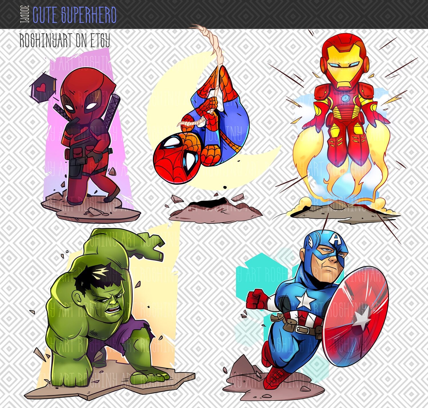Chibi Cute superhero Clipart PNG file-300 dpi | Etsy