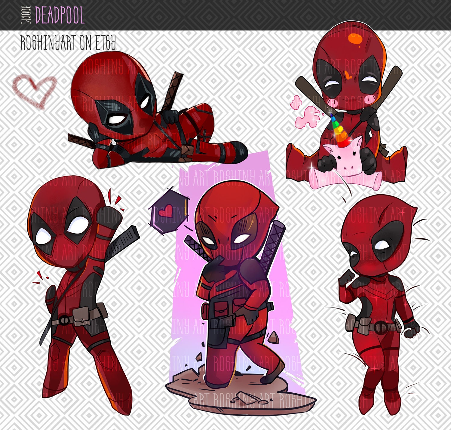 Cute Chibi Deadpool Clipart : Instant Download PNG File 300 | Etsy