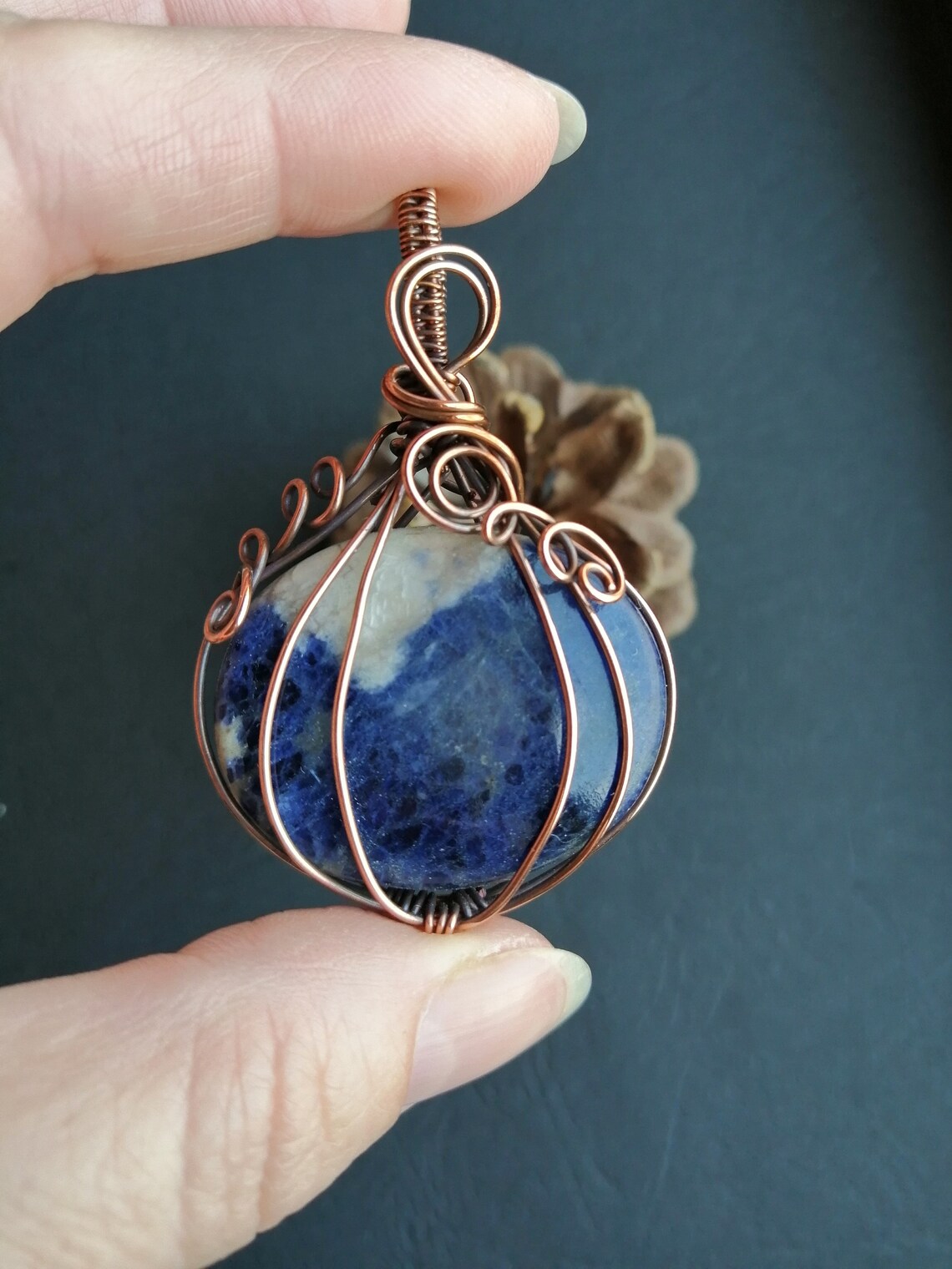 Sodalite Pumpkin Wire Wrapped in Copper Pendant Necklace - Halloween ...