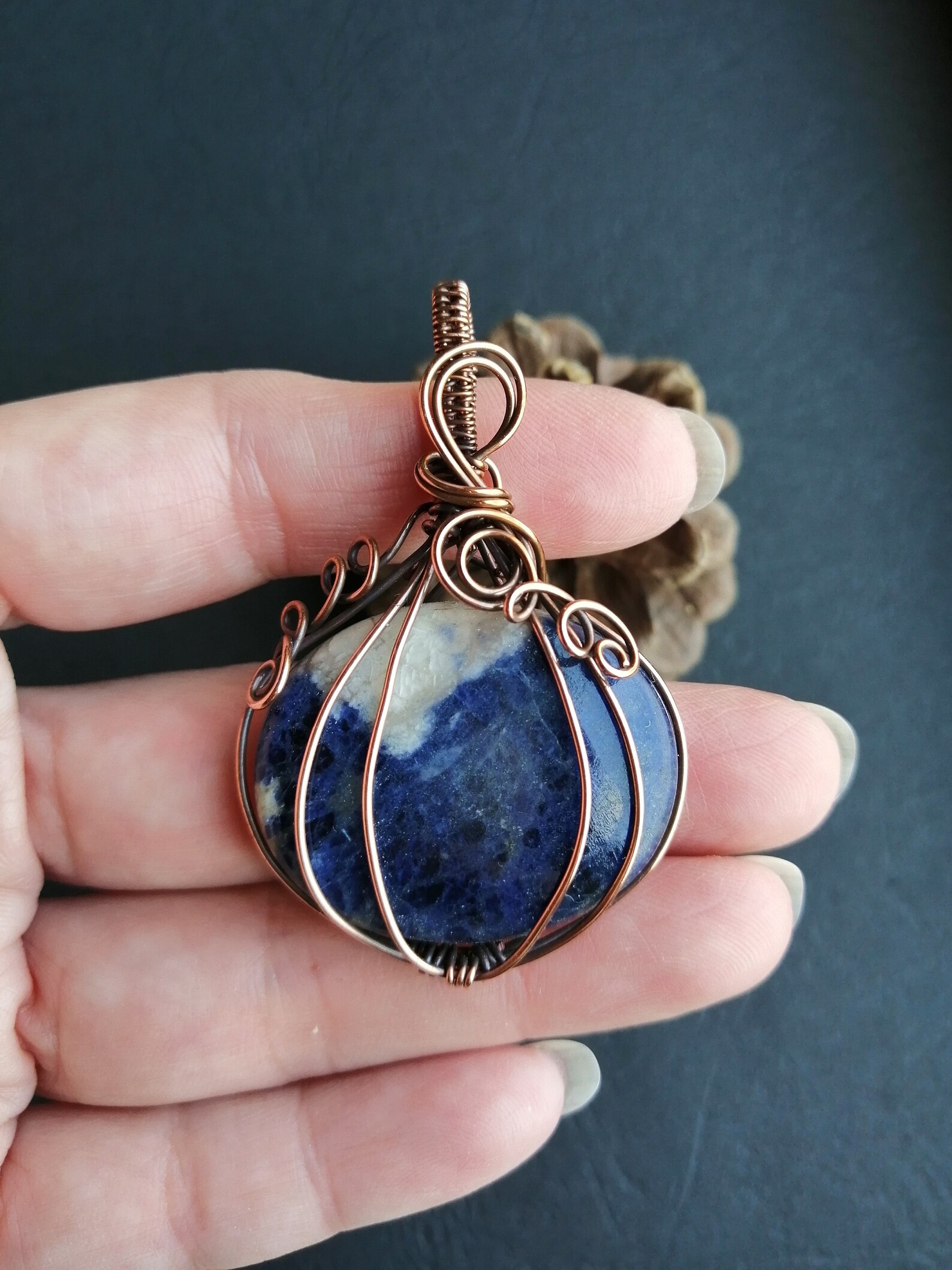 Sodalite Pumpkin Wire Wrapped in Copper Pendant Necklace - Halloween ...