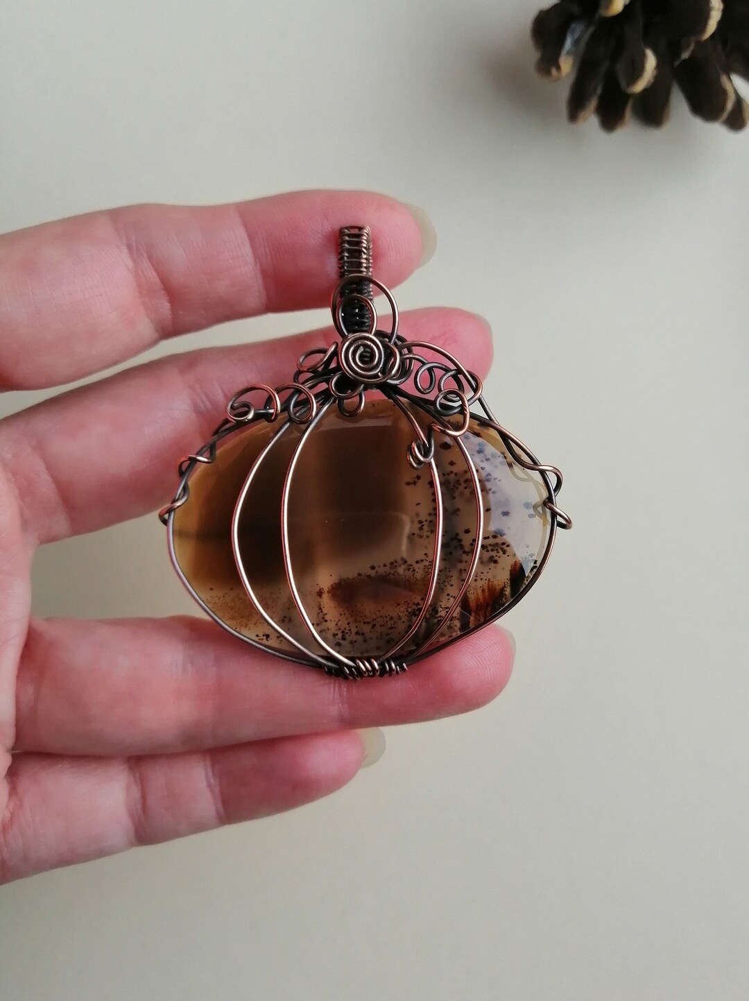Montana Agate Pumpkin Wire Wrapped in Copper Pendant Necklace ...