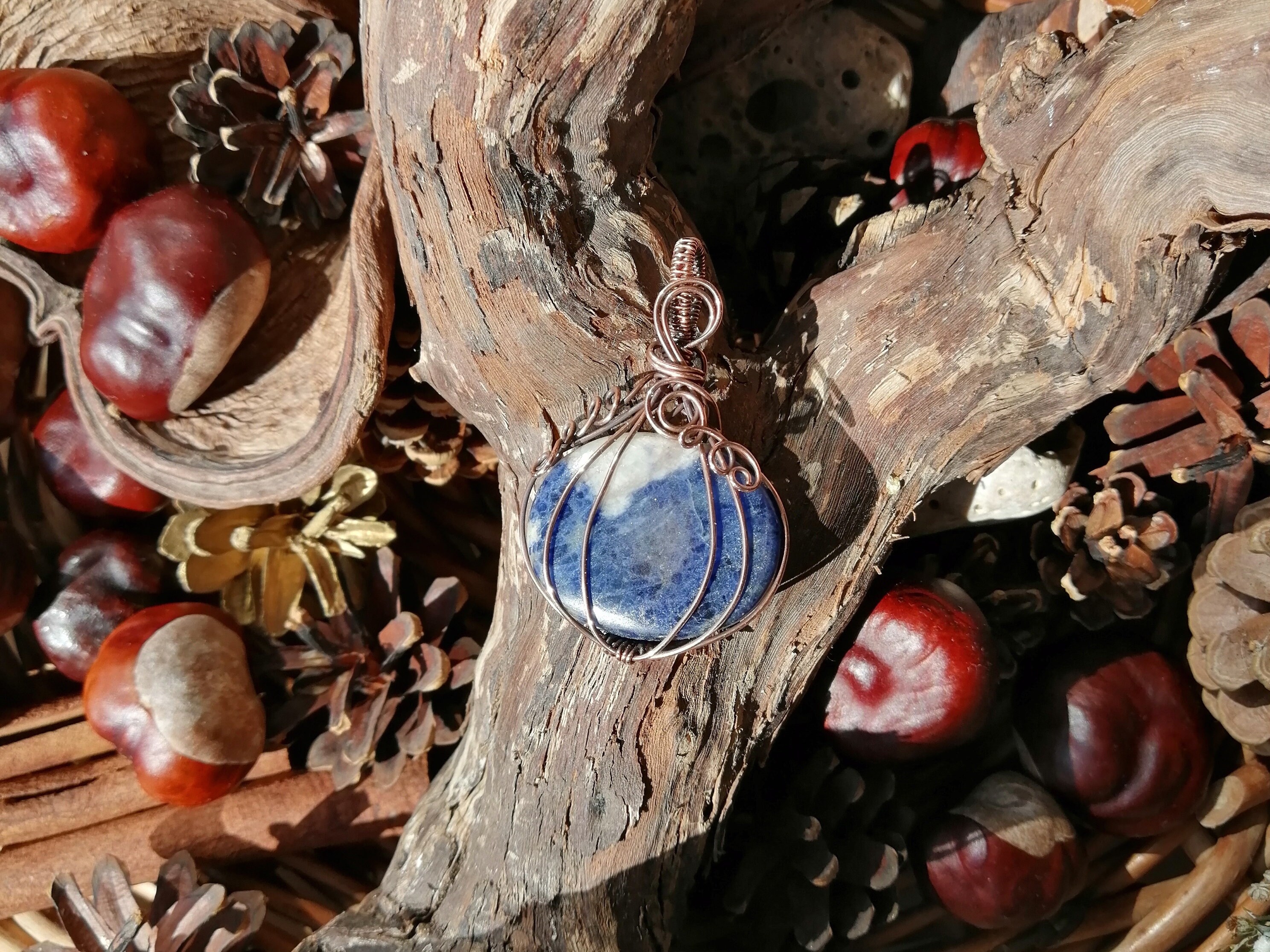 Sodalite Pumpkin Wire Wrapped in Copper Pendant Necklace - Halloween ...