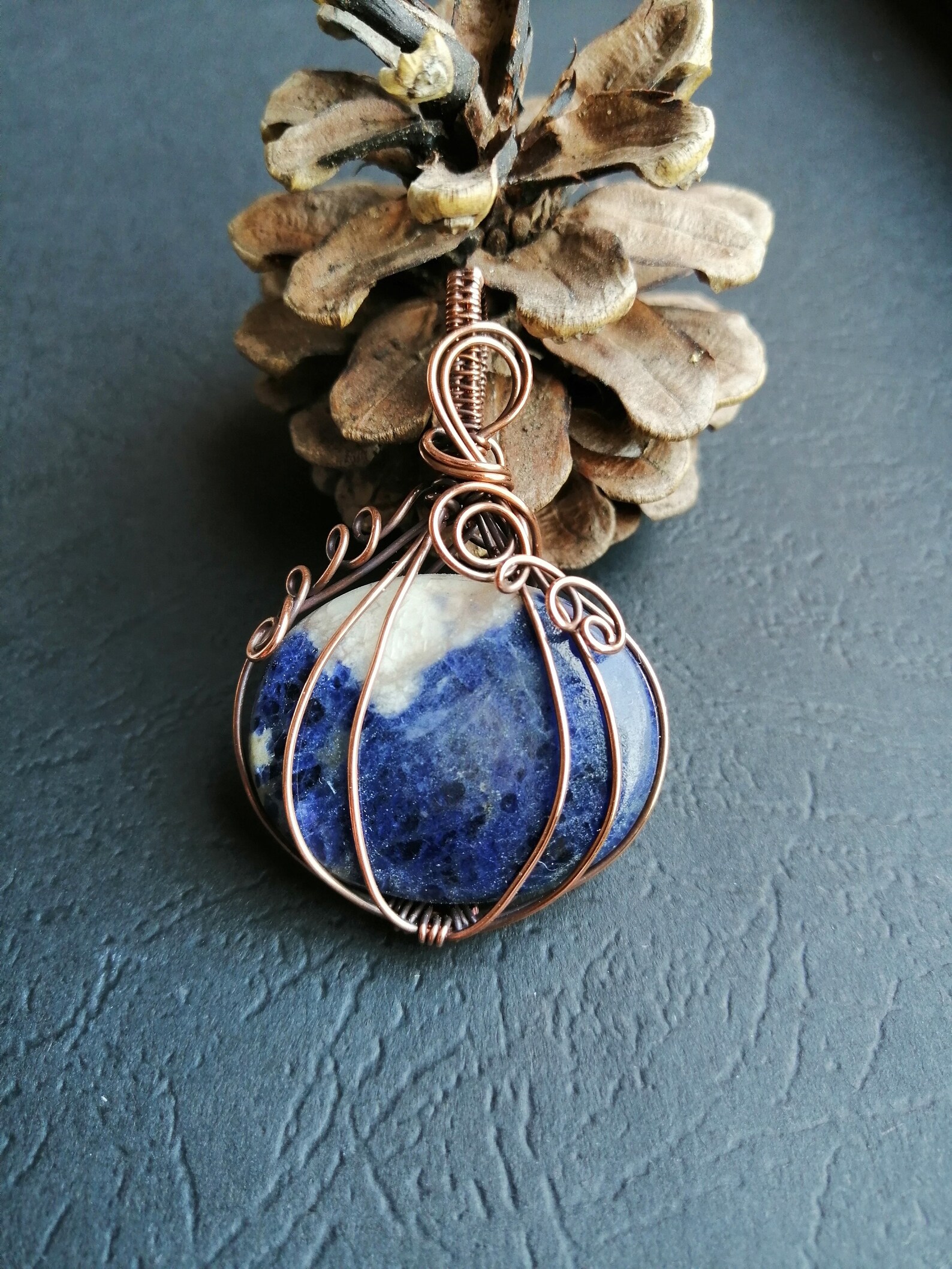 Sodalite Pumpkin Wire Wrapped in Copper Pendant Necklace - Halloween ...