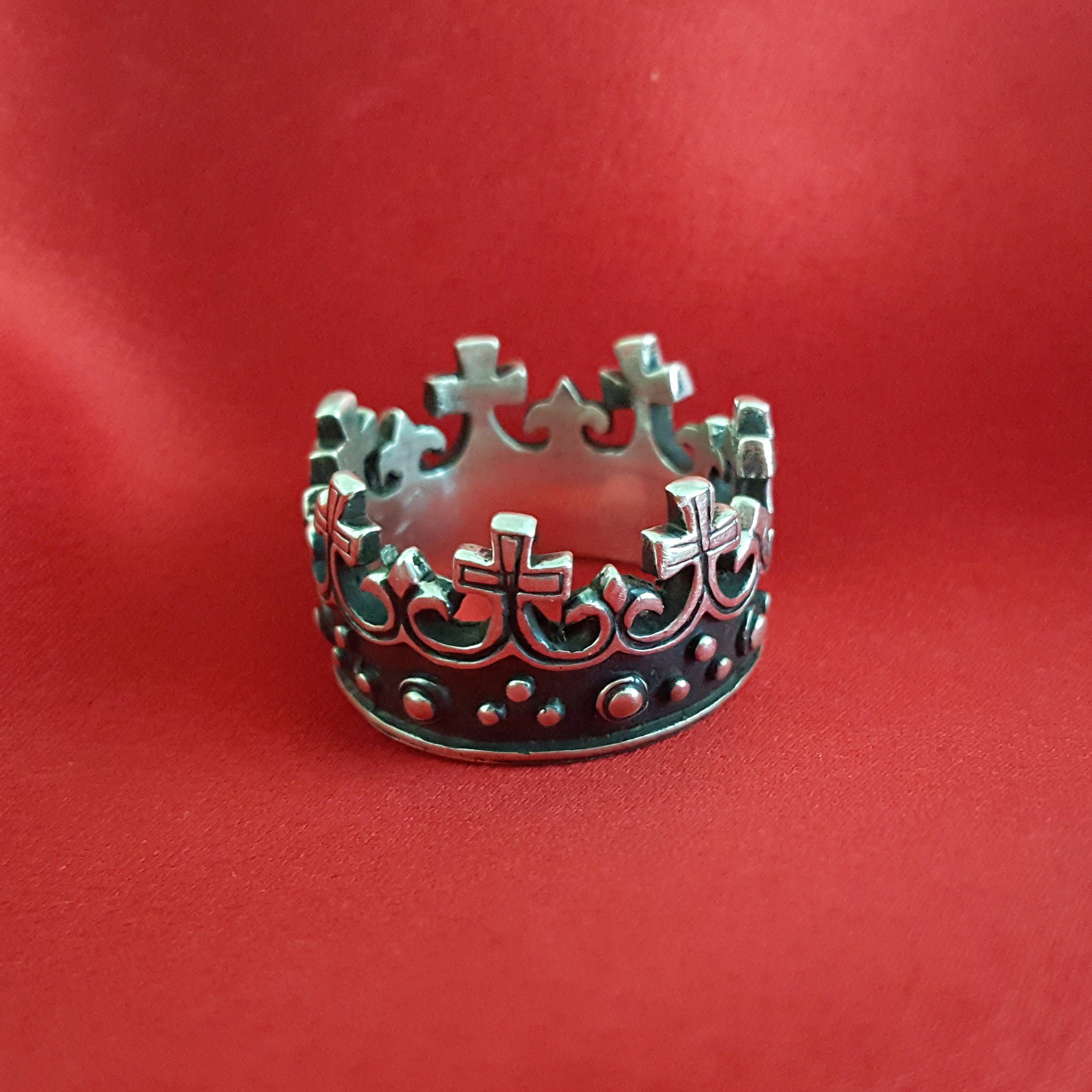 Gothic King Crown Ring Cross King Ring Crown Queen King Black - Etsy