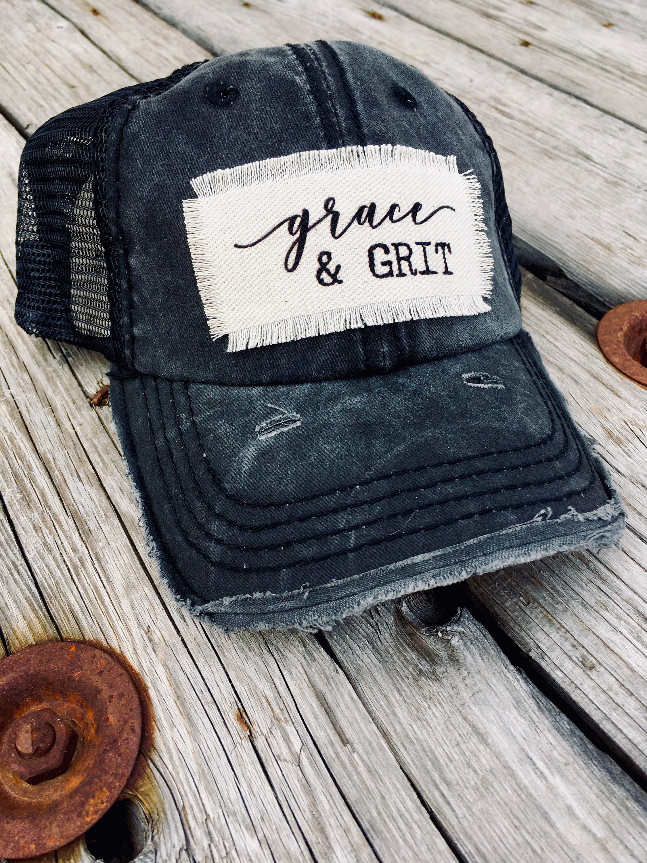 Grace Grit Hat Trucker hat Gift Distressed Cap Patch Hat | Etsy