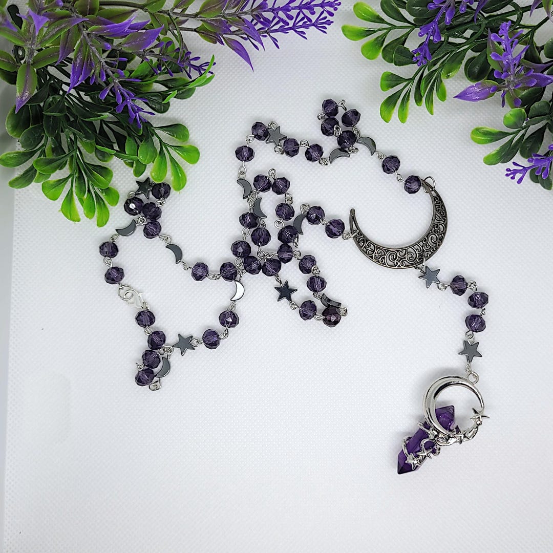 Amethyst Crystal Gothic Rosary With Hematite Moons and Stars - Etsy