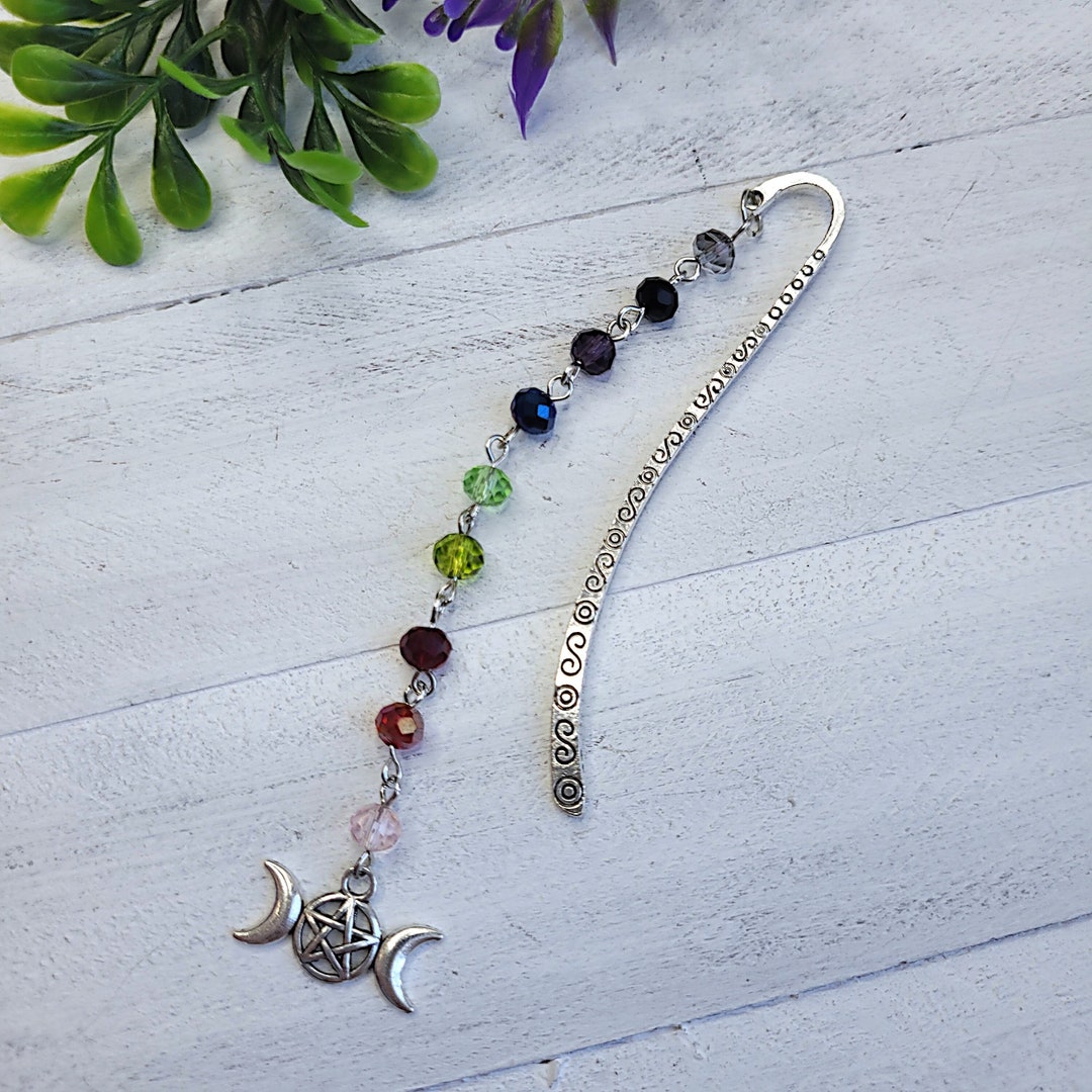 Silver Pentacle Triple Moon Beaded Hook Bookmark - Etsy