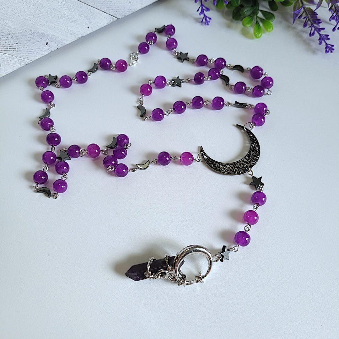 Amethyst Crystal Gothic Rosary With Hematite Moons and Stars - Etsy