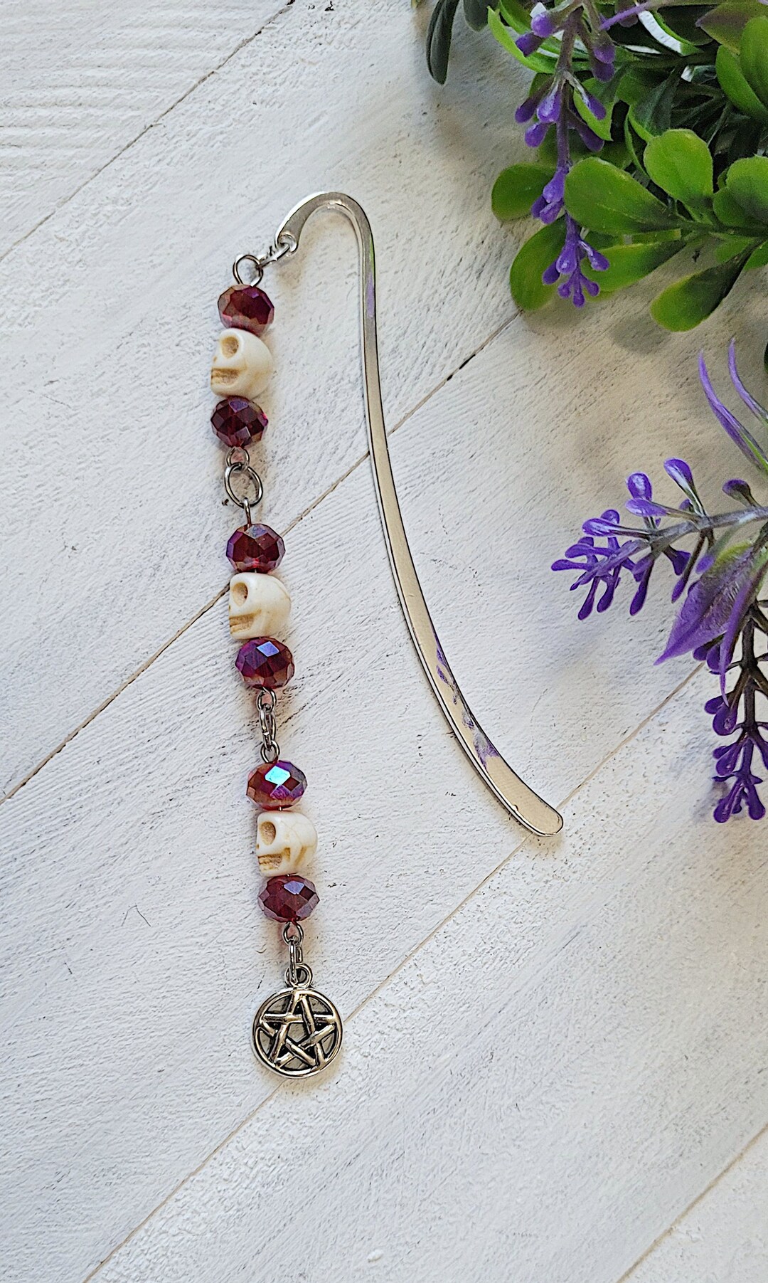 Gothic Witchy Skull & Pentacle Charm Metal Bookmark - Etsy