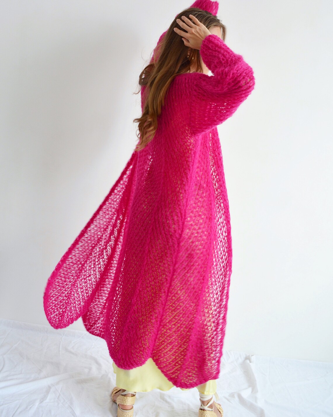 Fuchsia pink long mohair cardigan Wrap kimono light cardigan | Etsy