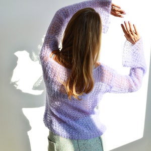 Purple Lavender Mohair Sweater, Loose Handknit Soft Sweater, Bohemian ...