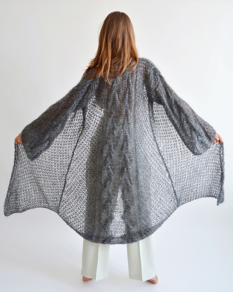 Gray Silver Mohair Cardigan Lurex Knit Cardigan Long Kimono Cardigan ...