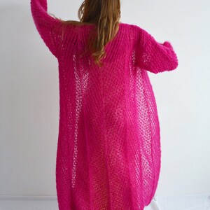 Fuchsia Pink Long Mohair Cardigan, Wrap Kimono Light Cardigan, Knitted ...