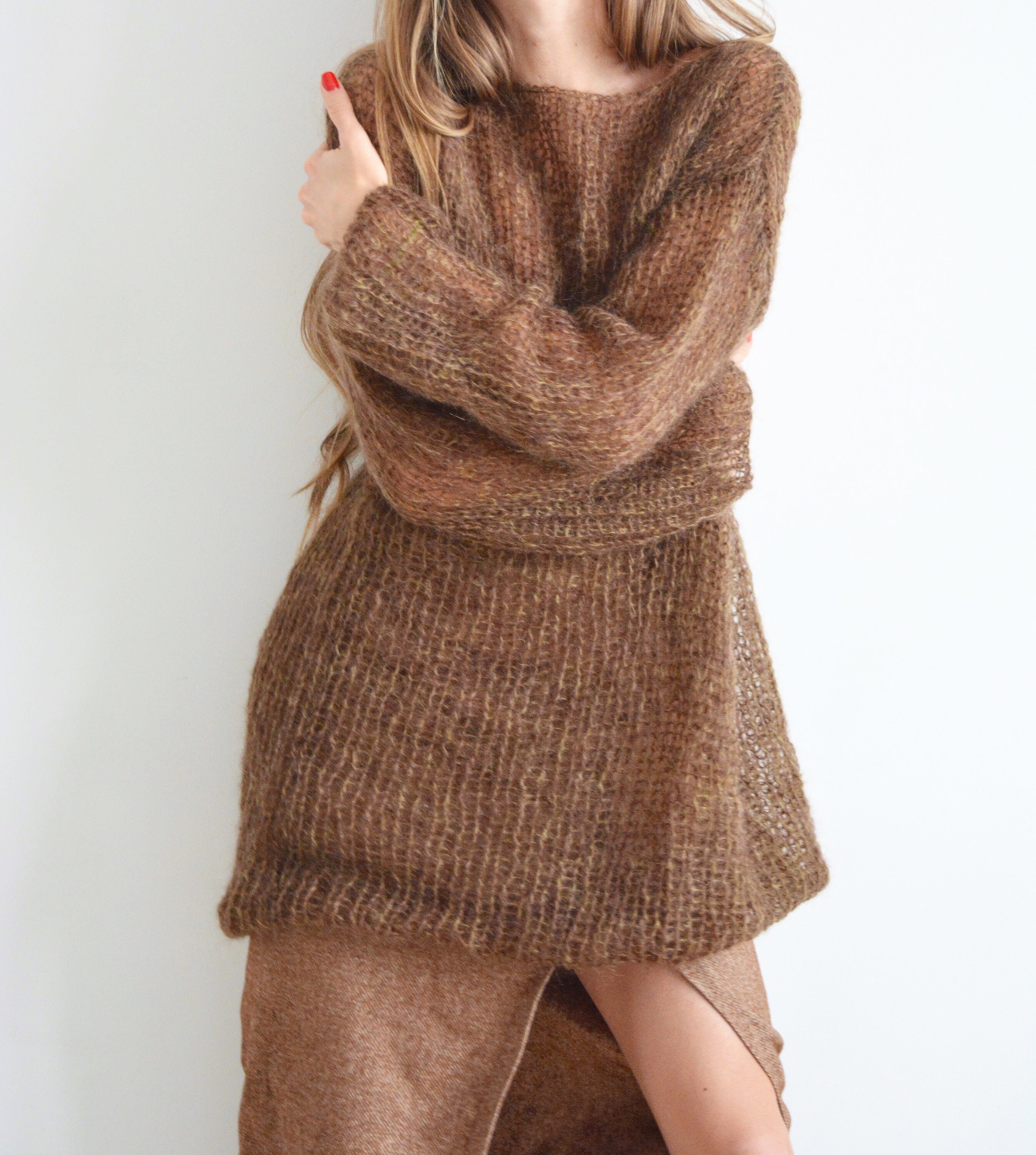 Brown Mohair Knitted Tunic Wool Hand Knitted Dress Long Oversized ...