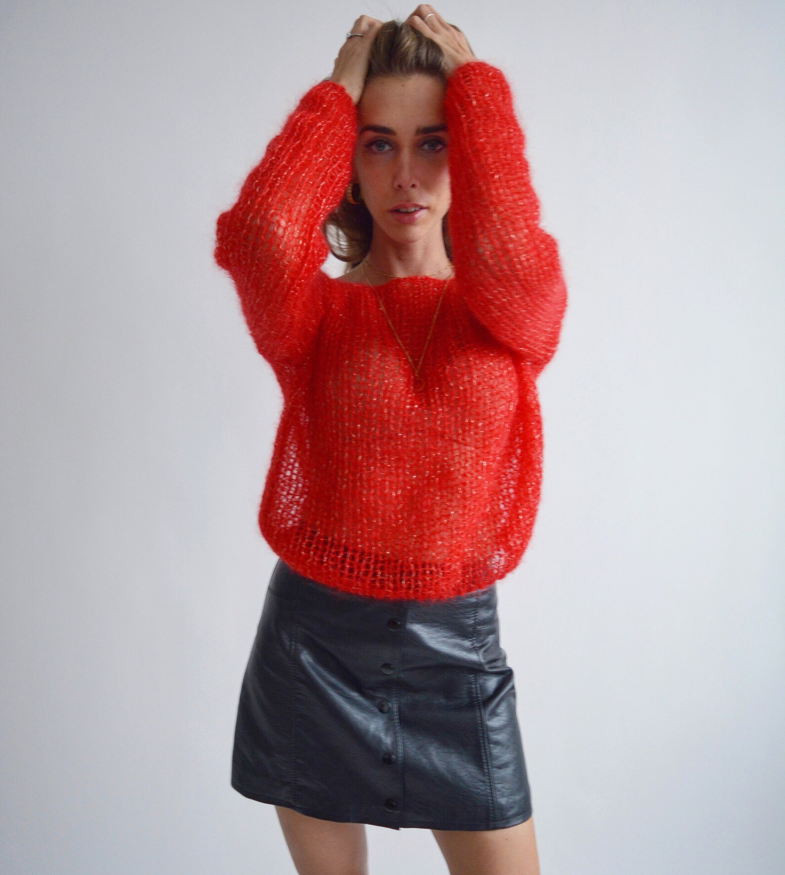 Red Embroidered Sweater Sweater With Gold Lurex Embellished - Etsy