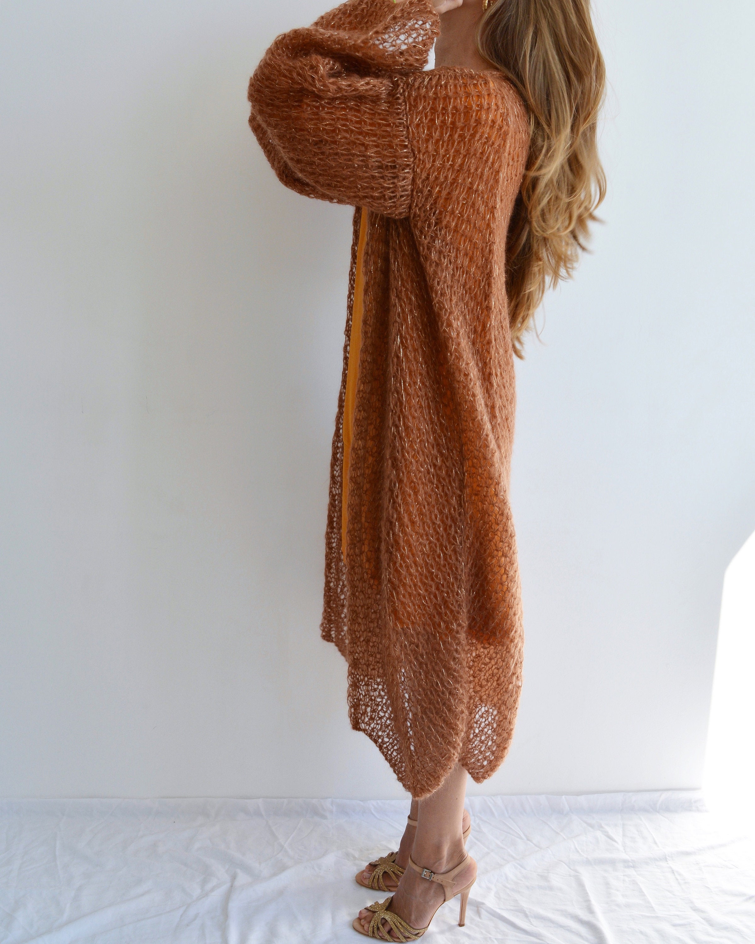 Burnt orange mohair cardigan with lurex Rust long kimono | Etsy