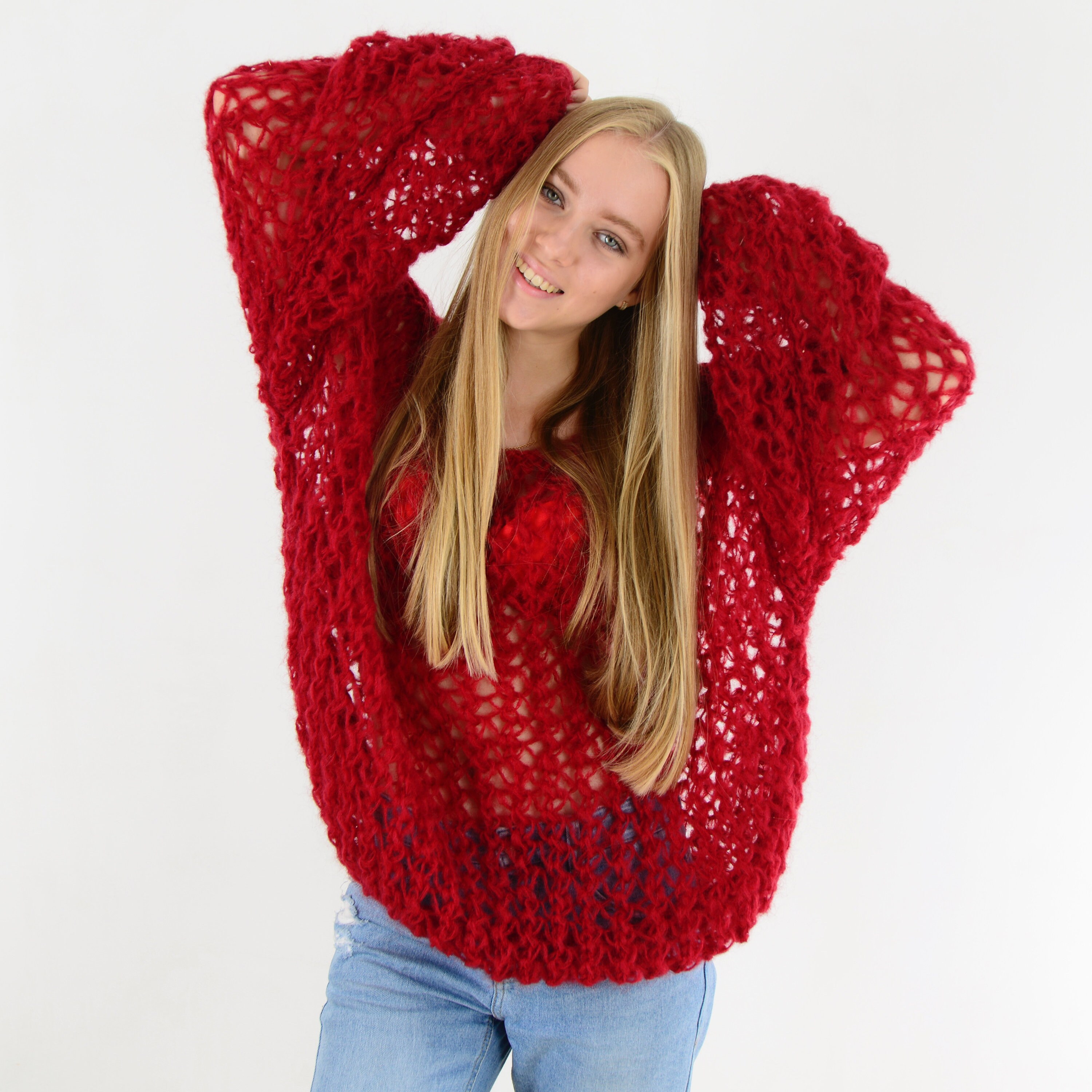 Red Burgundy Mohair Sweater Big Loose Spring Sweater Oversized Warm ...