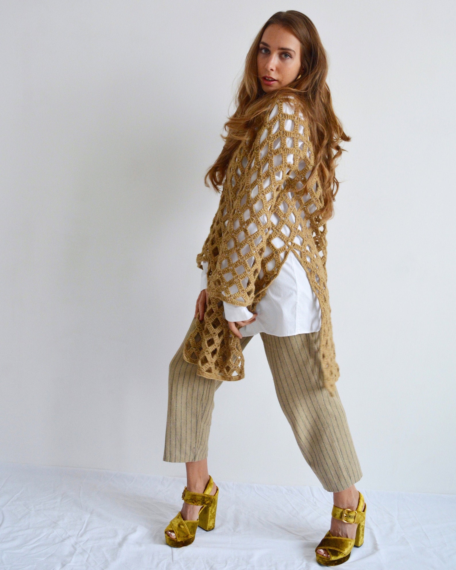 Beige Knit Tunic Dress Mesh Knit Dress Hand Knitted Wool Tunic | Etsy