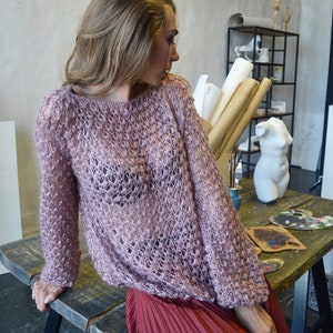 Rose Gold Mohair Sweater, Soft Chic Sweater, Loose Warm Sweater, Autumn ...